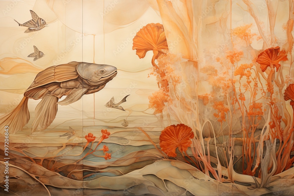 Prehistoric Fossil Amber Gradients Extinct Species Memorial Mural ...