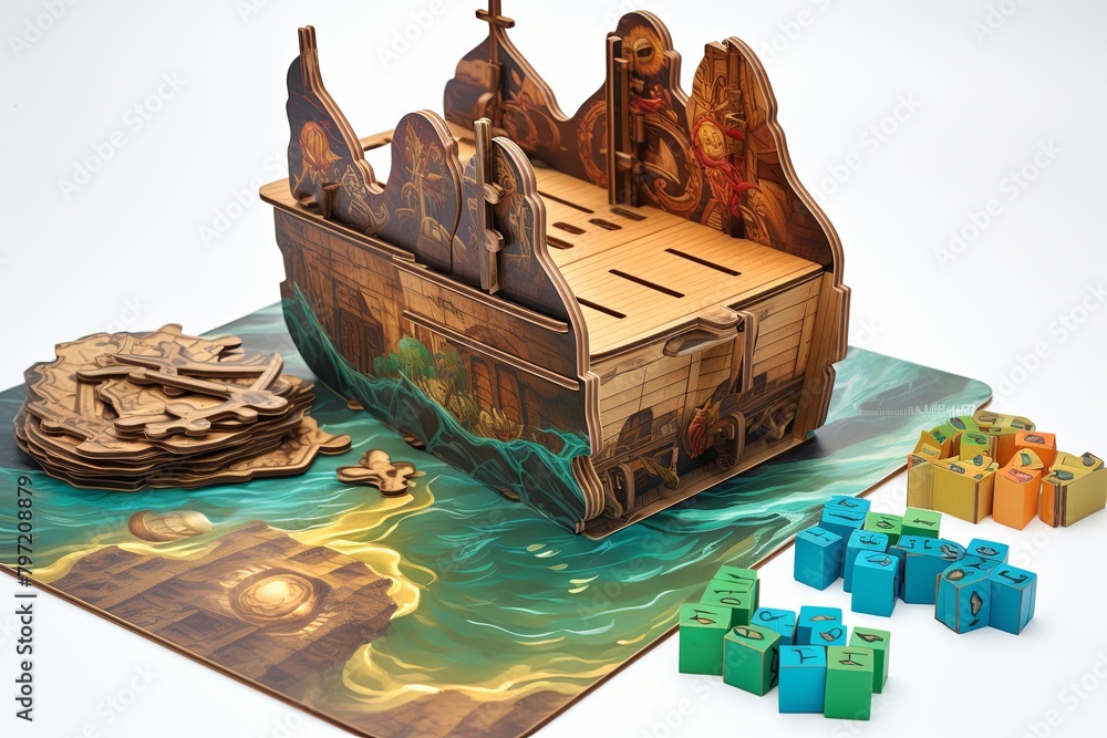 Sunken Pirate Ship Gradients Sea Adventure Board Game Box Art. Stock ...