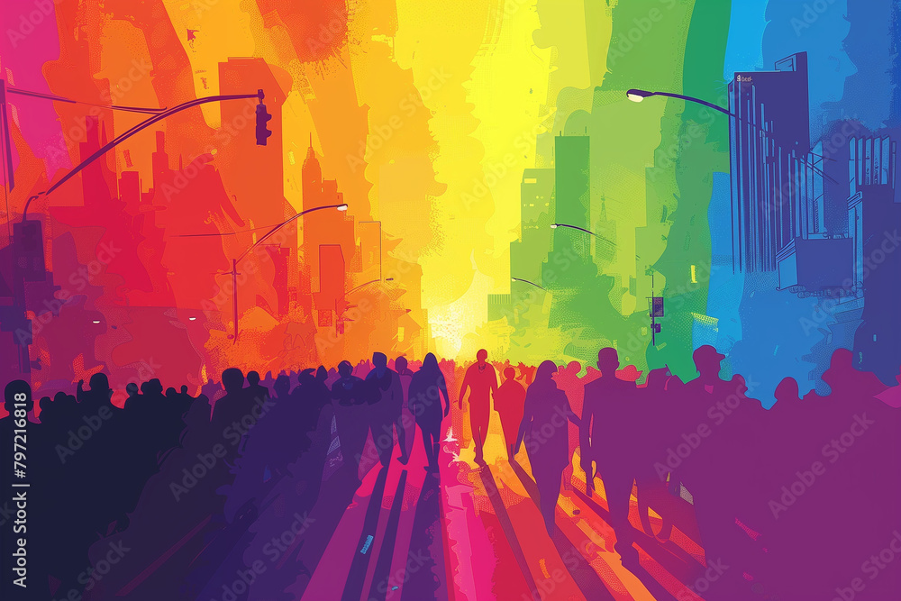 Gay Pride Parade on a rainbow background, a colorful display of ...