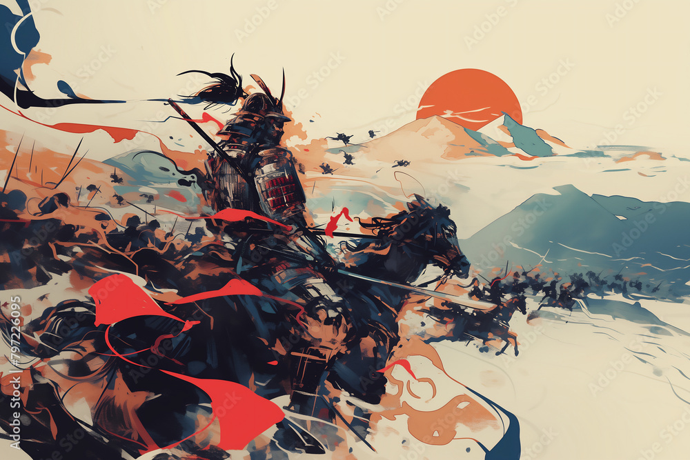 Samurai warriors in full battle regalia standing proudly , ready for ...