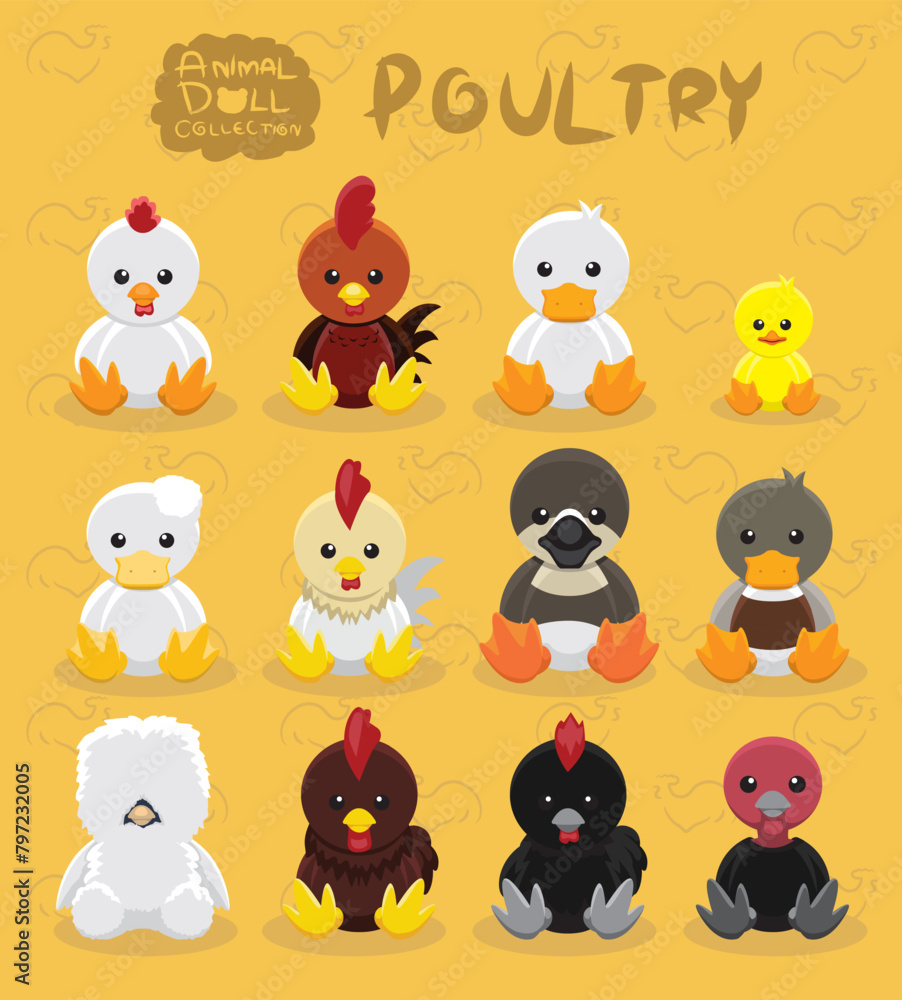Animal Dolls Chicken Duck Poultry Set Cartoon Vector Illustration Stock ...