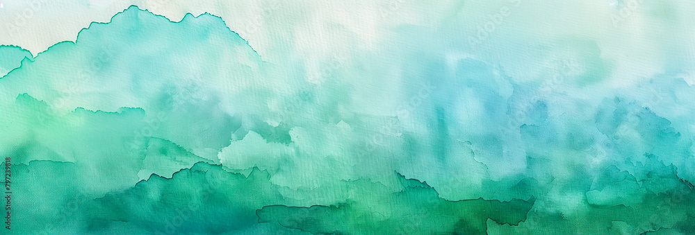 Blue green watercolor paint splash, blotch background with bleed wash ...