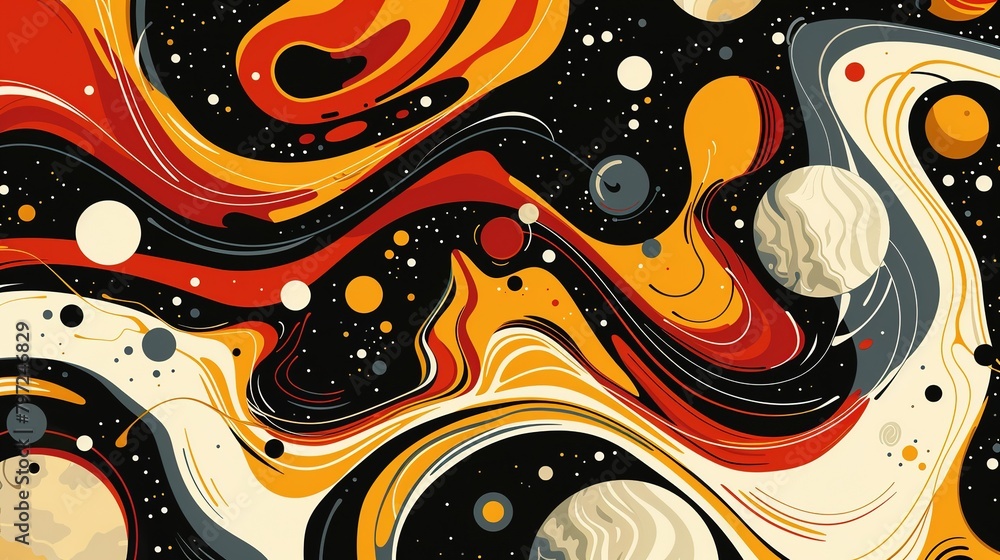 A depiction of the solar system's planets in bold, abstract forms --ar ...