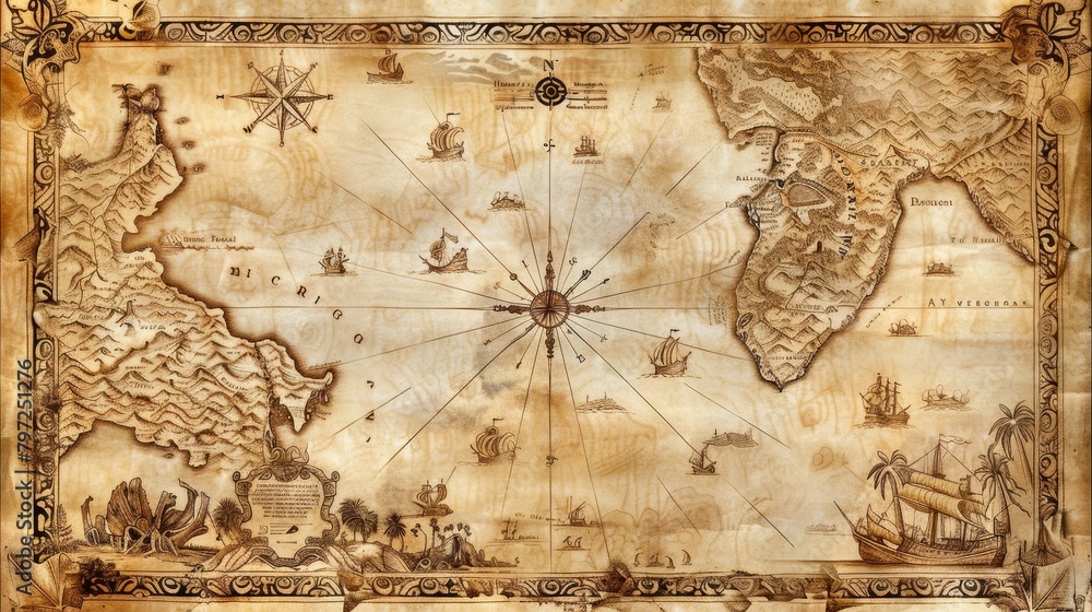antiquestyle map of mysterious unexplored jungle region with decorative ...