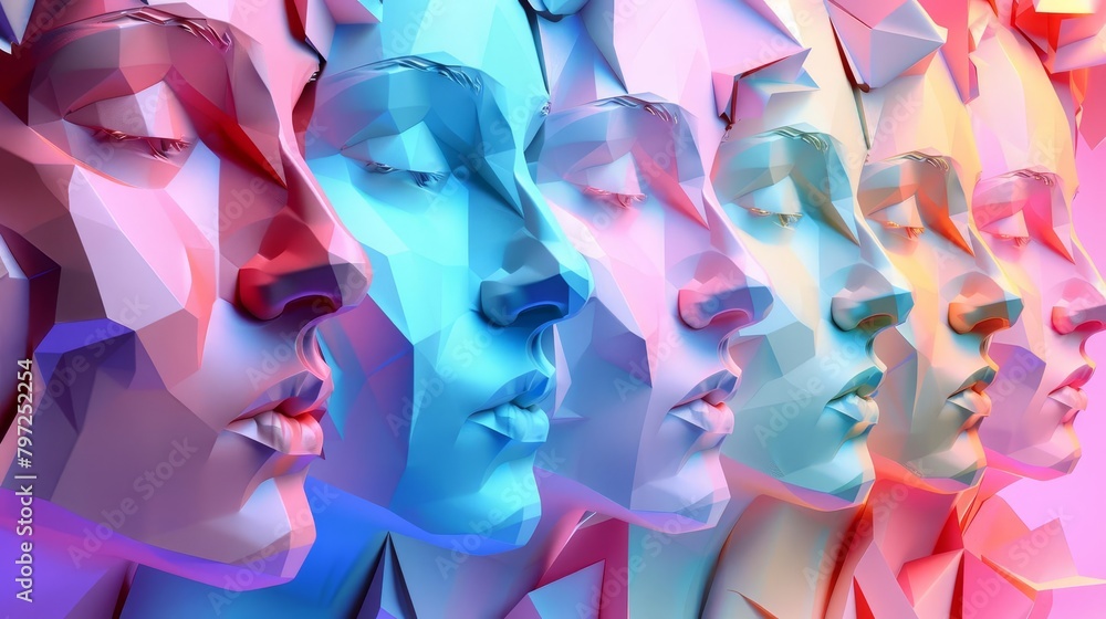 colorful set of abstract human faces with geometric shapes and ...