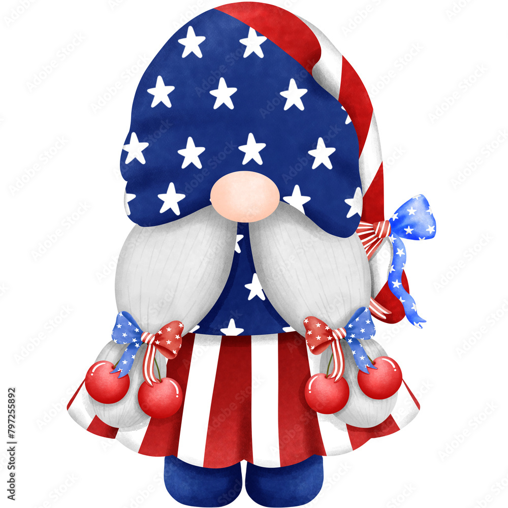 Patriotic gnome clipart, Hand drawn watercolor 4th of July illustration ...