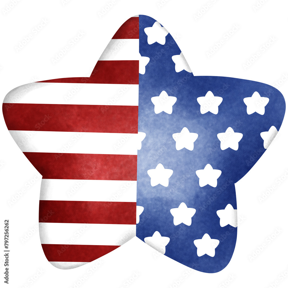 Fourth of july star with american flag clipart, Hand drawn watercolor ...