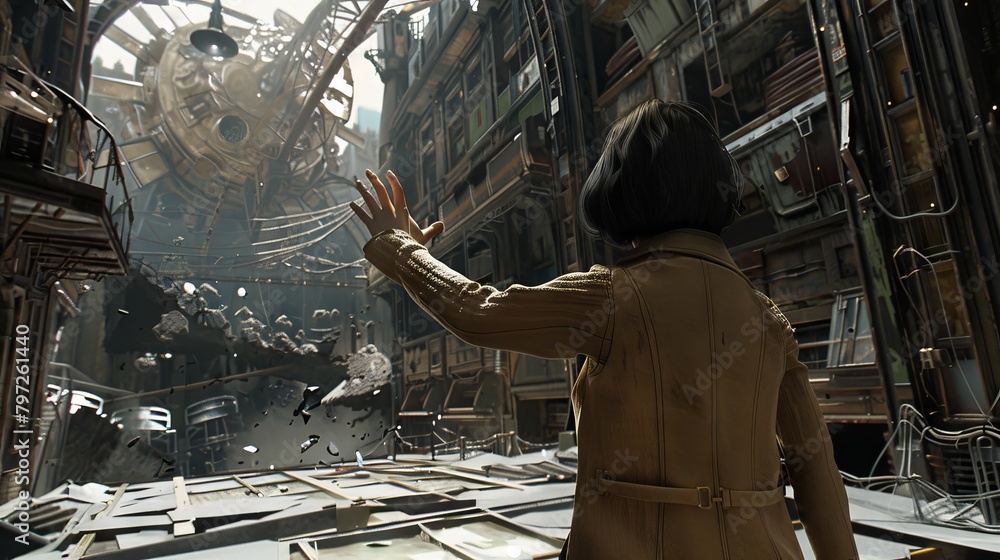 Illustrate a surreal fusion of historical events and dystopian visons ...