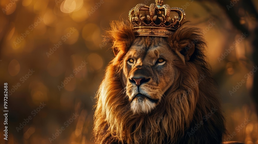 regal lion with kings crown symbolizing jesus christ as the lion of ...