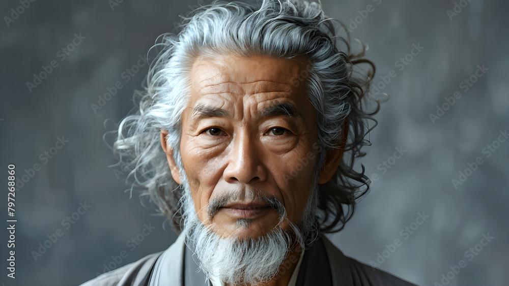 Curly Mane: Portrait of Elderly Gentleman, Wavy Wisdom: Old Man with ...