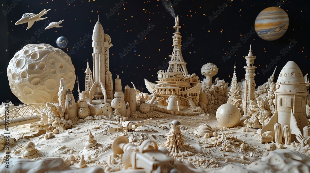 Capture the imagination with a clay sculpture scene of space ...