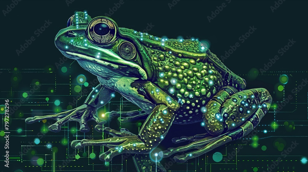 Big data visualization. A digital frog in flow information. Information ...