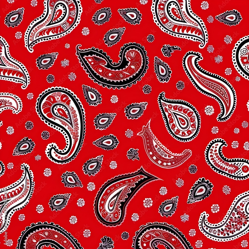 seamless paisley pattern for a bandana on a red background Stock ...