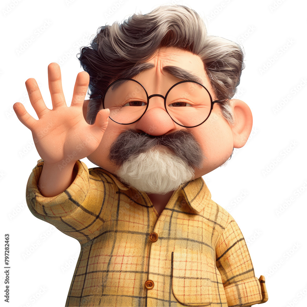 A serious flannel clad Asian adult cartoon character is seen gesturing ...