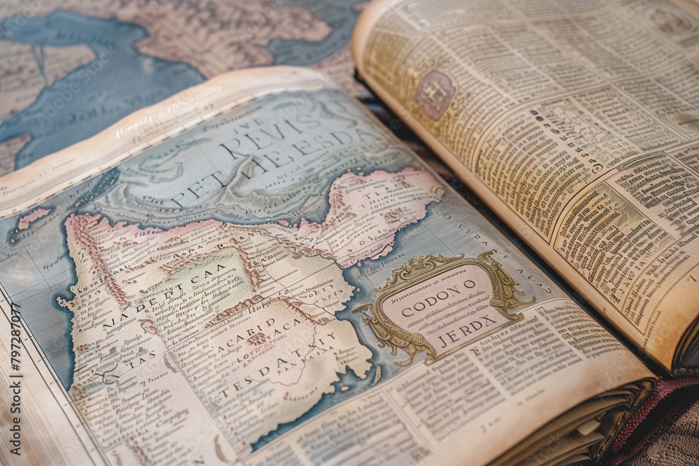 Vintage map of the Holy Land with an ancient Bible, exploring Old ...