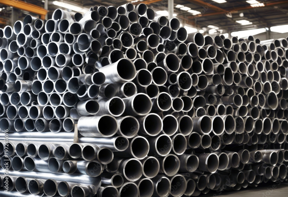 'warehouse shipment waiting stack pipes stainless chrome aluminum pipe ...