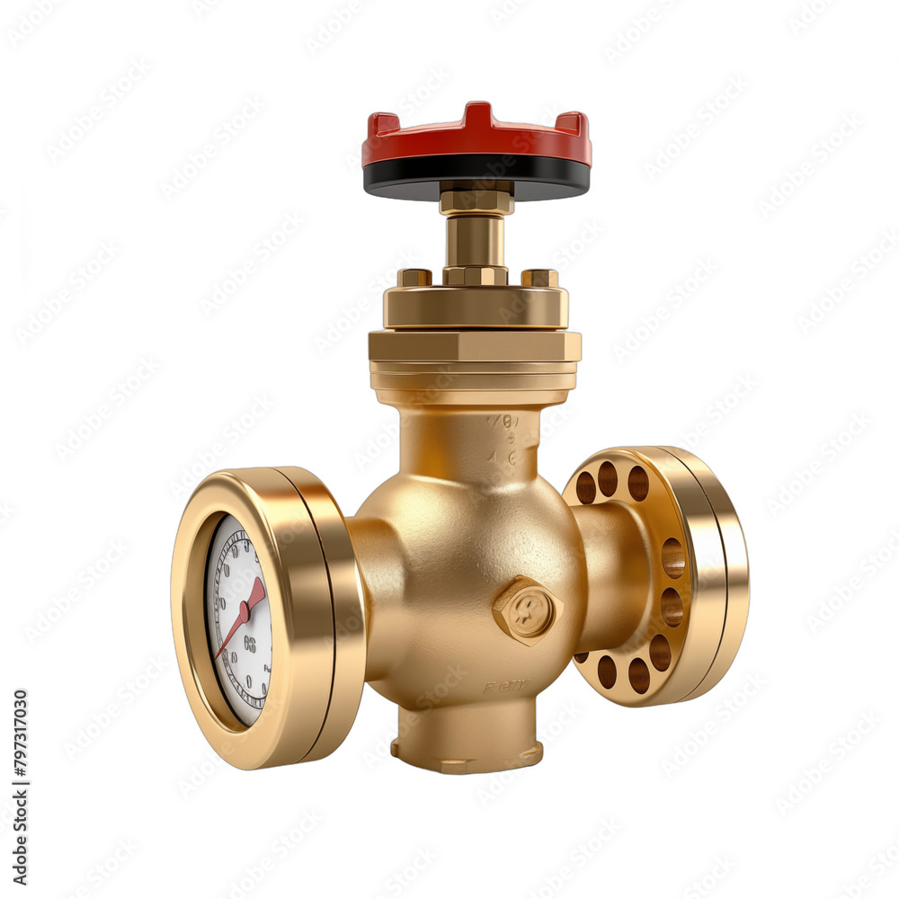 High-Resolution Image of a Brass Water Valve with Pressure Gauge ...