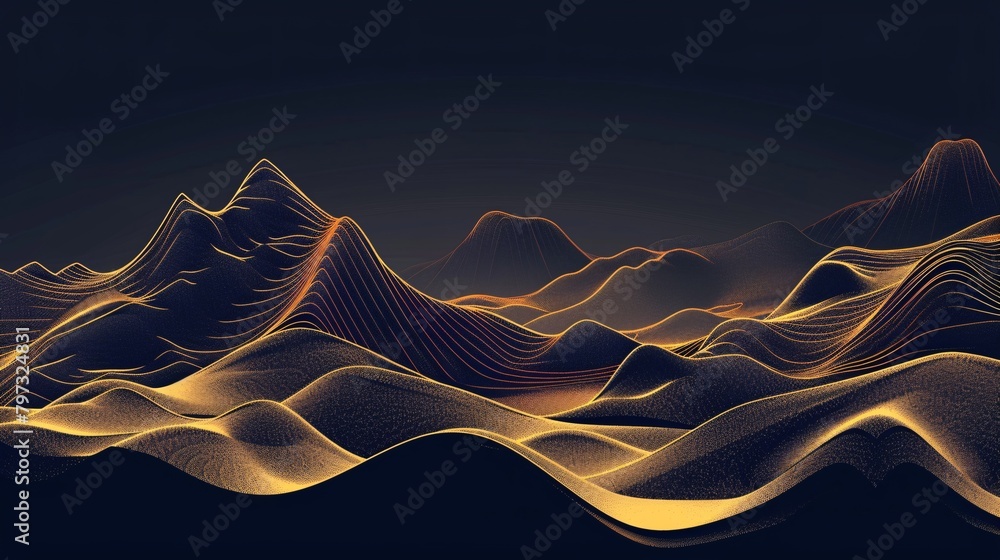 landscape wallpaper design with Golden mountain line arts, luxury ...