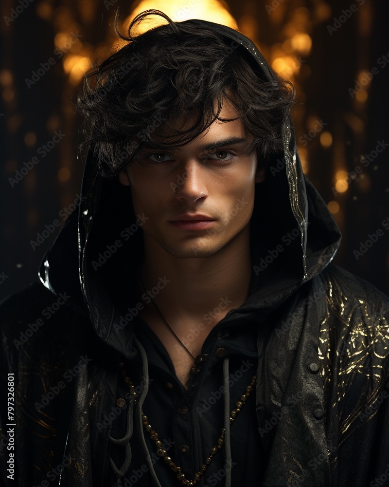 A mysterious young man channeling dark magic and fashion in a digital ...