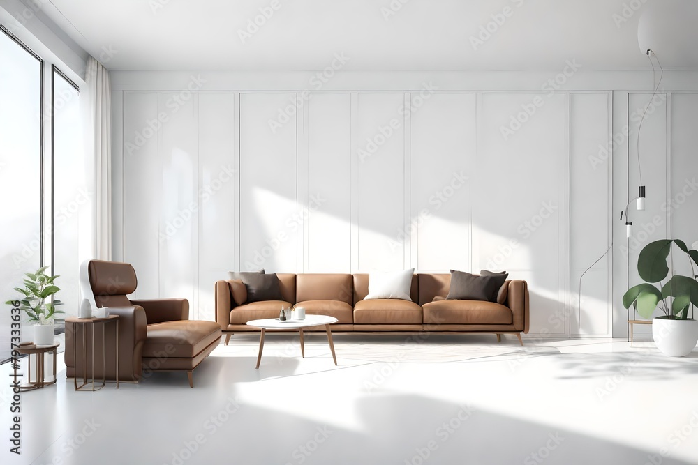 Minimal style Modern white living room with blank white wall for copy ...