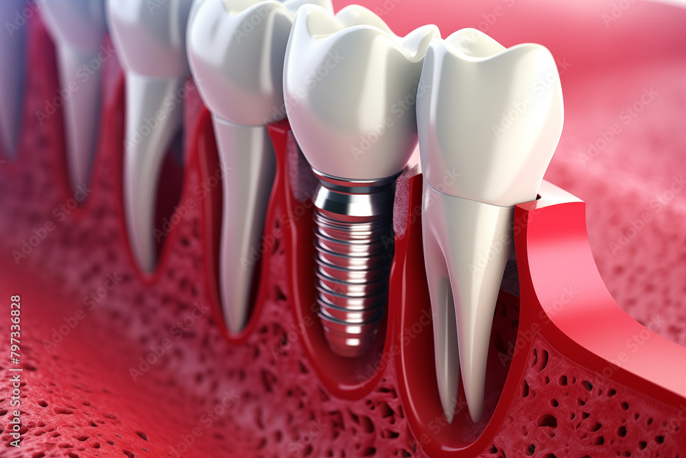 Dental implant placement procedure, illustrating the integration of ...