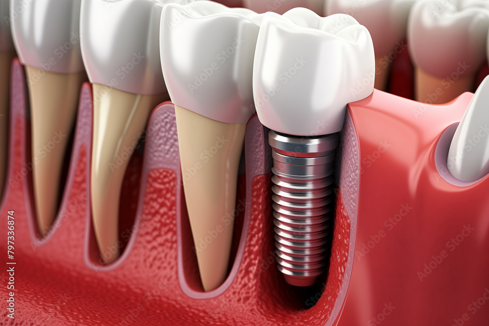 Dental implant placement procedure, illustrating the integration of ...