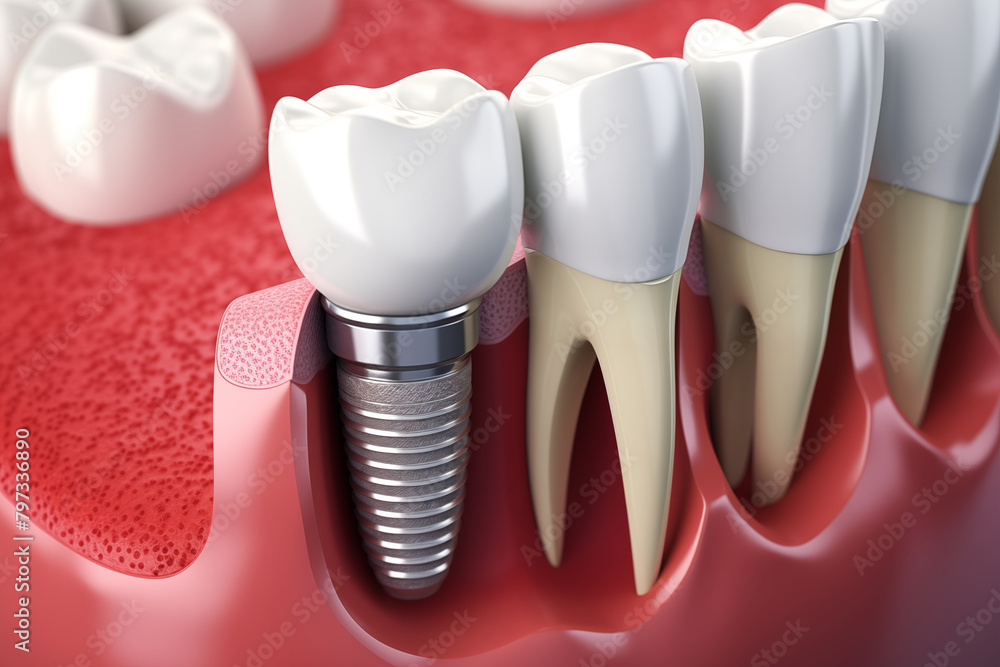 Dental implant placement procedure, illustrating the integration of ...