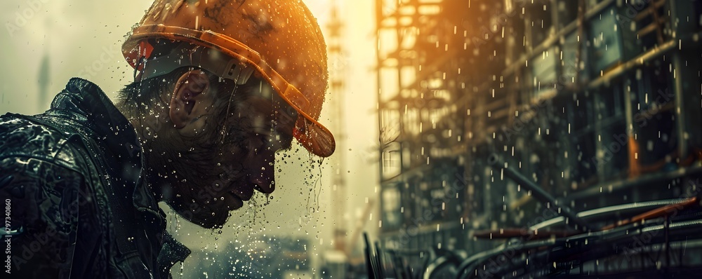 Construction Worker Toiling Under Scorching Sun Gritty Machinery and ...