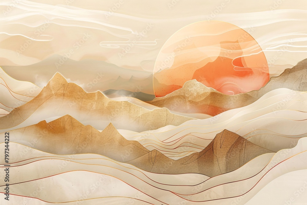 landscape wallpaper design with Golden mountain line arts, luxury ...