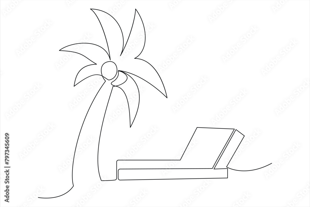 Continuous one line drawing of beach umbrella palm tree for summer ...