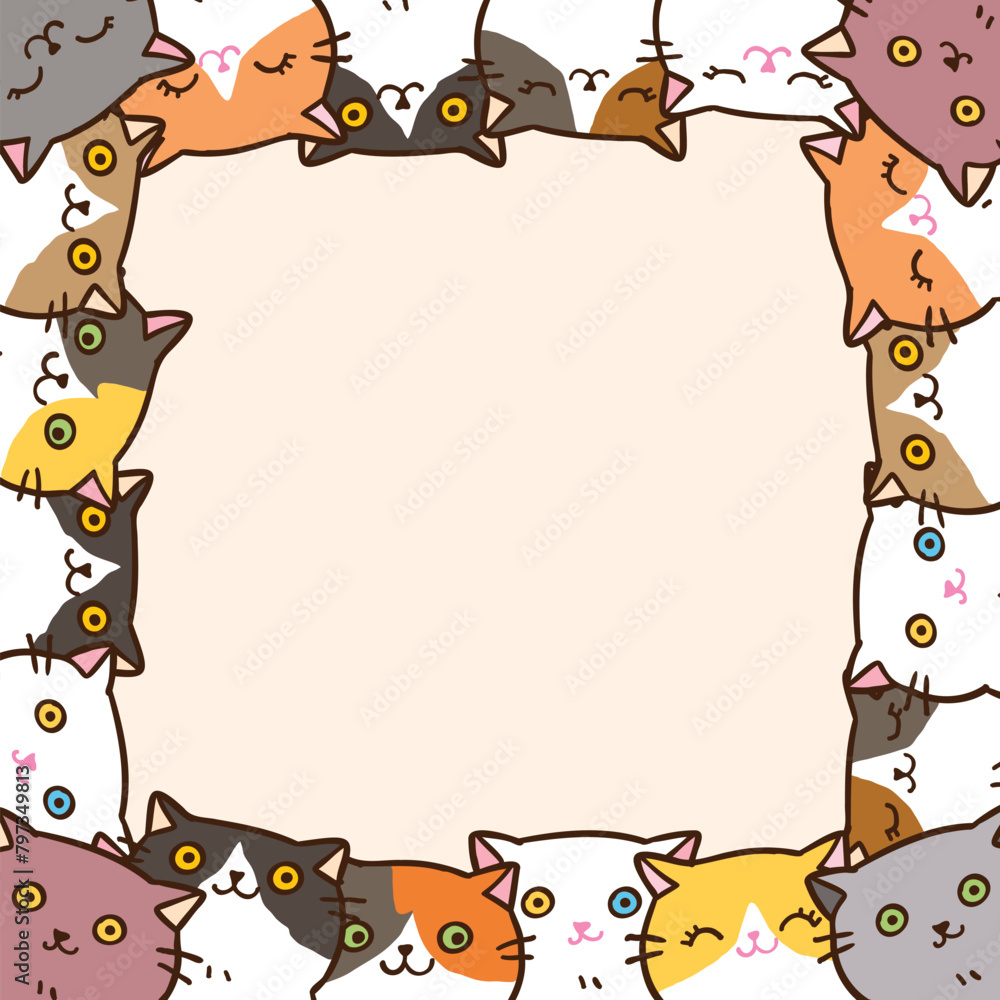 Vector Illustration of Cartoon Cat Frame Design on Beige Color ...