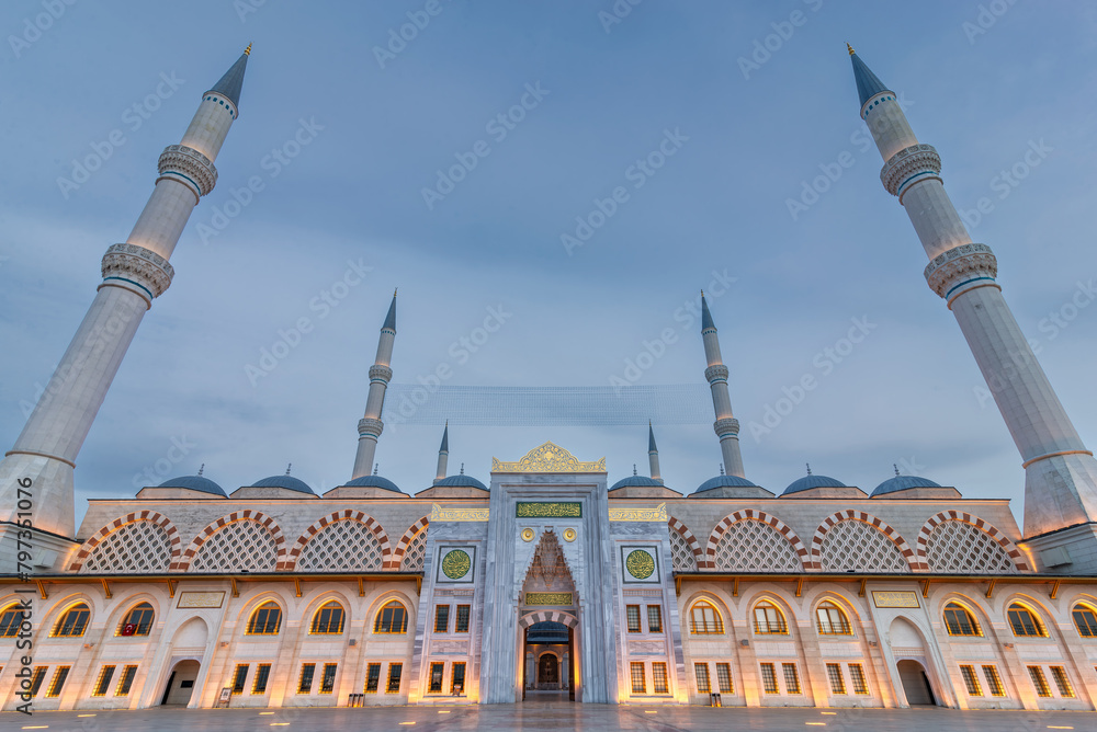 Sunset shot of Grand Camlia Mosque, or Buyuk Camlica Camii, a modern ...