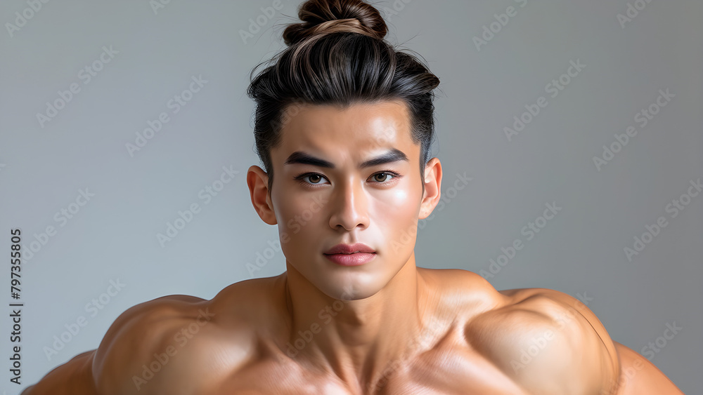 Muscled Elegance: Short-Haired Young Man's Physique, Youthful Strength ...