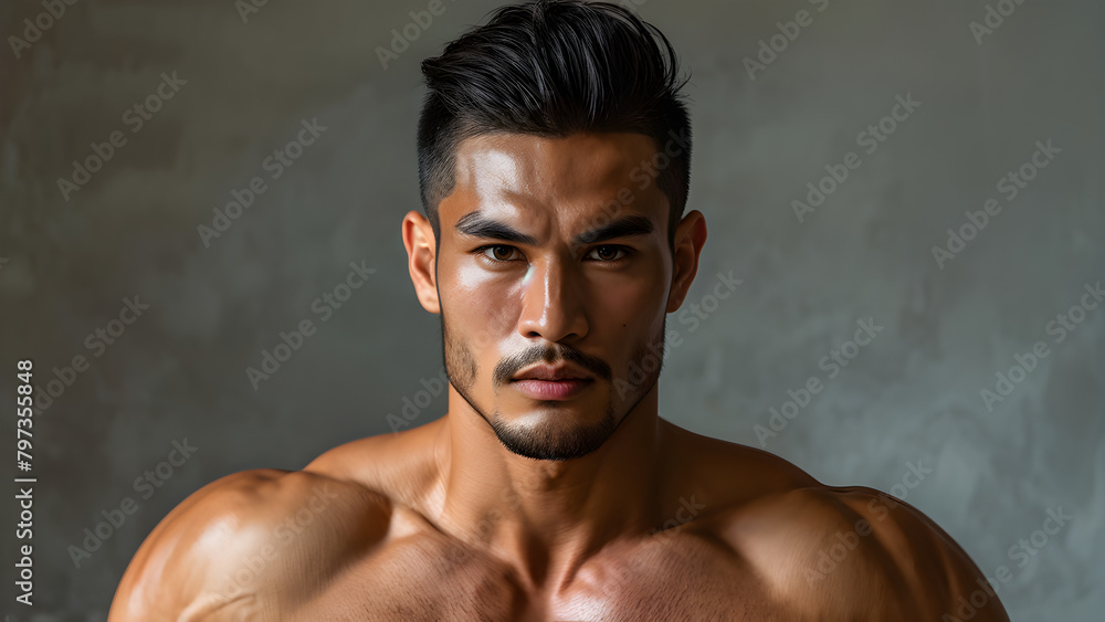 Muscled Elegance: Short-Haired Young Man's Physique, Youthful Strength ...
