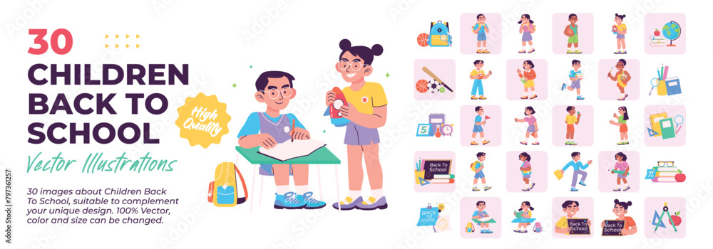 Bundle collection of children activity at school, equipment, school ...