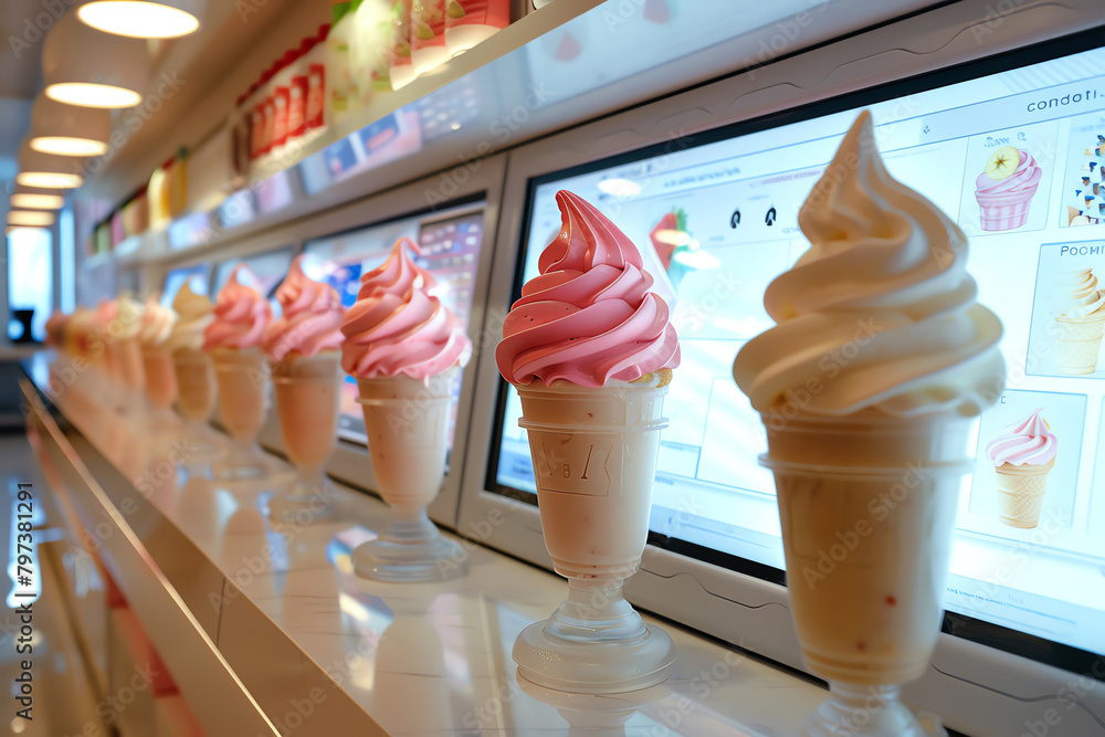 Soft Serve Ice Cream Models on Display Stock Illustration | Adobe Stock