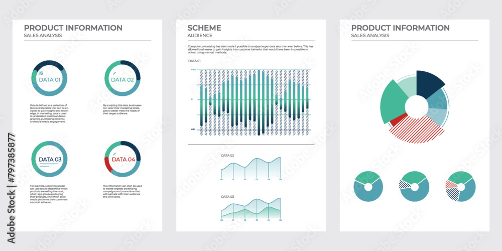 Coverage audience data charts in color. Vector elements charts. Stock ...