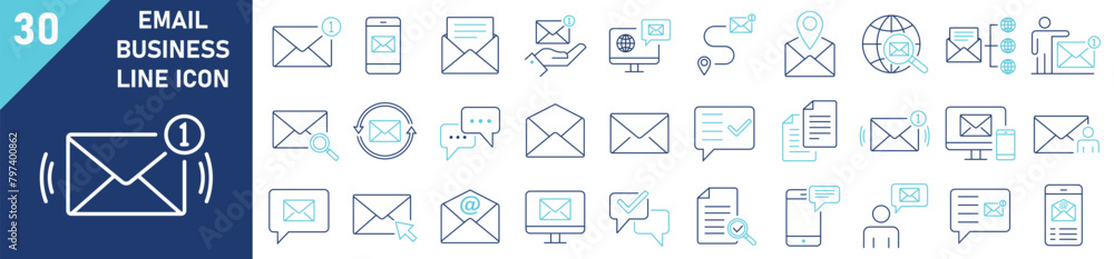 Email icons Pixel perfect. Email icon set. Set of 30 outline icons ...