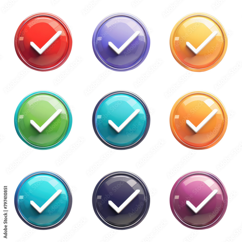 Set of different colored check mark or tick mark isolated on ...