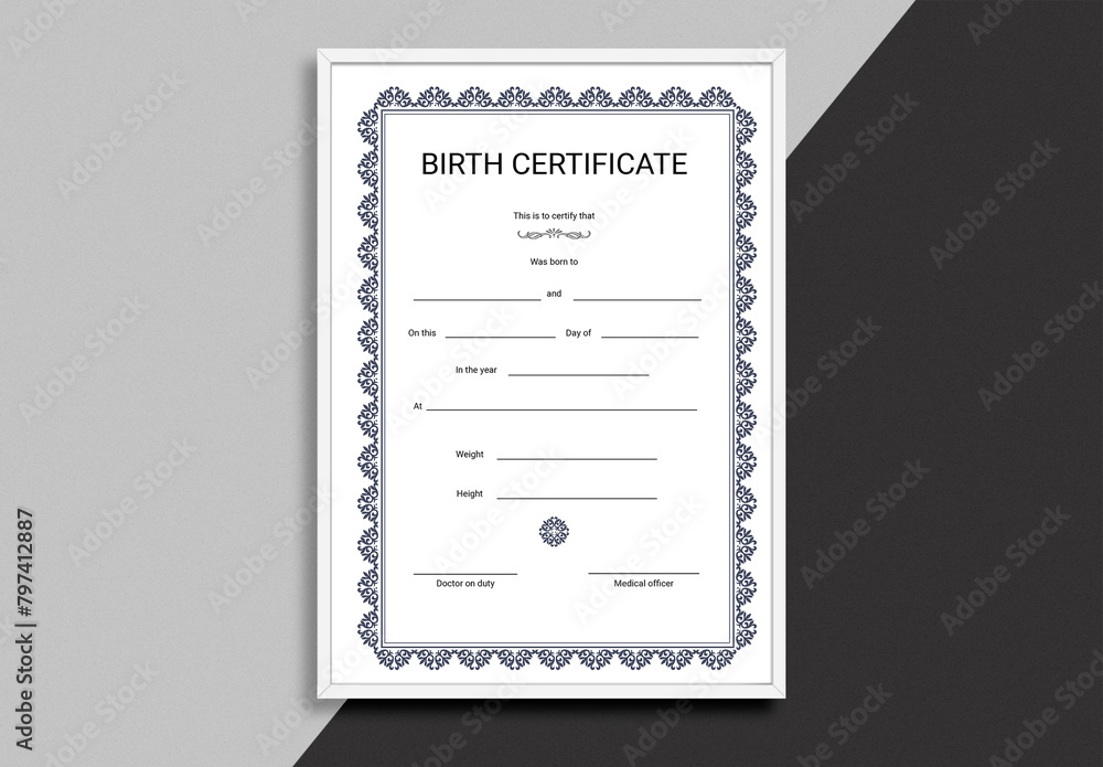 Birth Certificates Template Stock Template | Adobe Stock