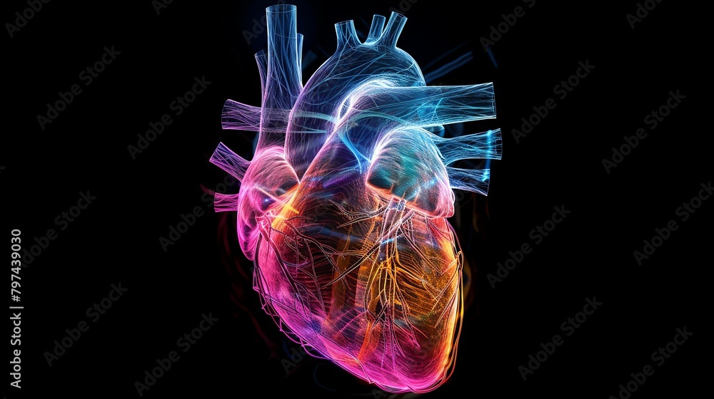 Detailed digital x-ray view of a human heart system with pulsating ...