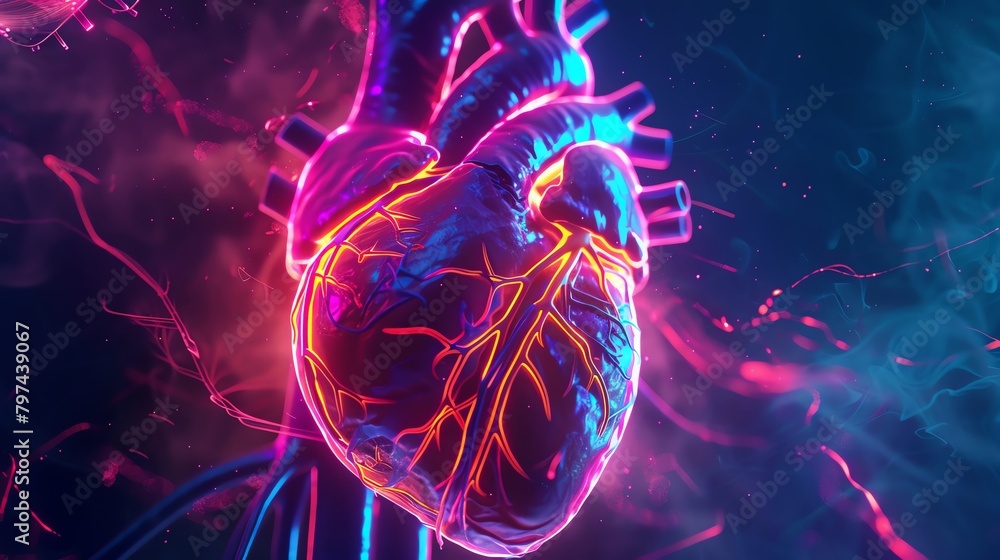 Detailed digital x-ray view of a human heart system with pulsating ...