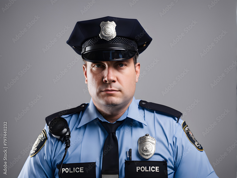 A police officer wearing a police uniform, front facing photo, looking ...