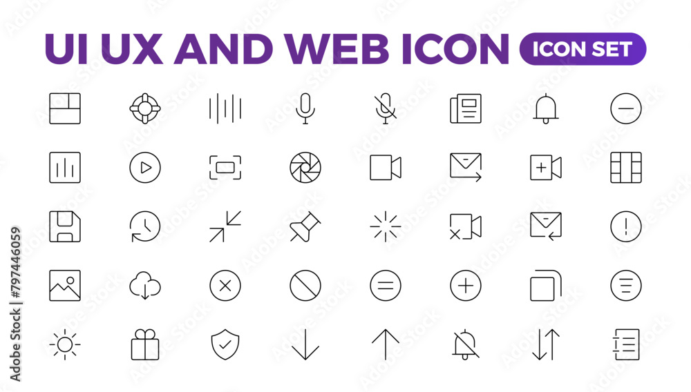 Vetor de Mega set of ui ux icon set, user interface iconset collection. Basic User Interface ...