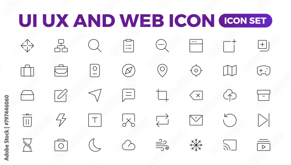 Vetor de Mega set of ui ux icon set, user interface iconset collection ... Vetor de Mega set of ui ux icon set, user interface iconset collection ...