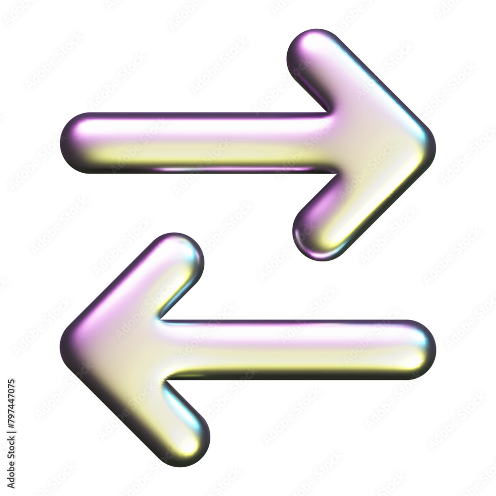 Y2k 3D Chrome Arrow vectoe Shape with iridescent glossy isolated on ...