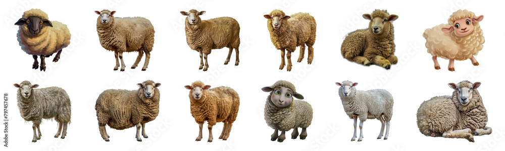 Diverse sheep characters and breeds collection cut out png on ...