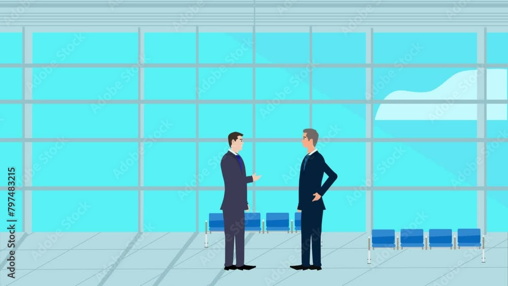 2D animation of two business man character talking each other in modern ...