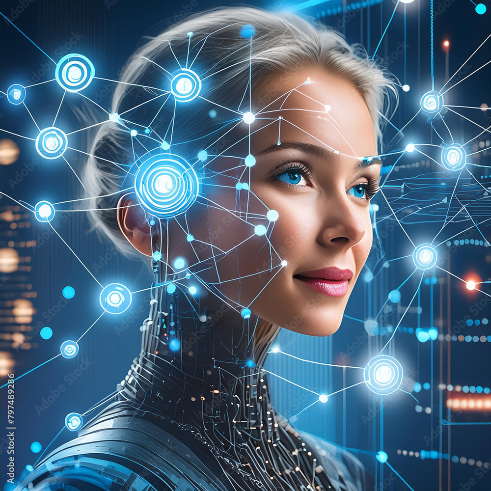 Robotics or ai artificial intelligence connecting interaction with human.Chat bot software ...