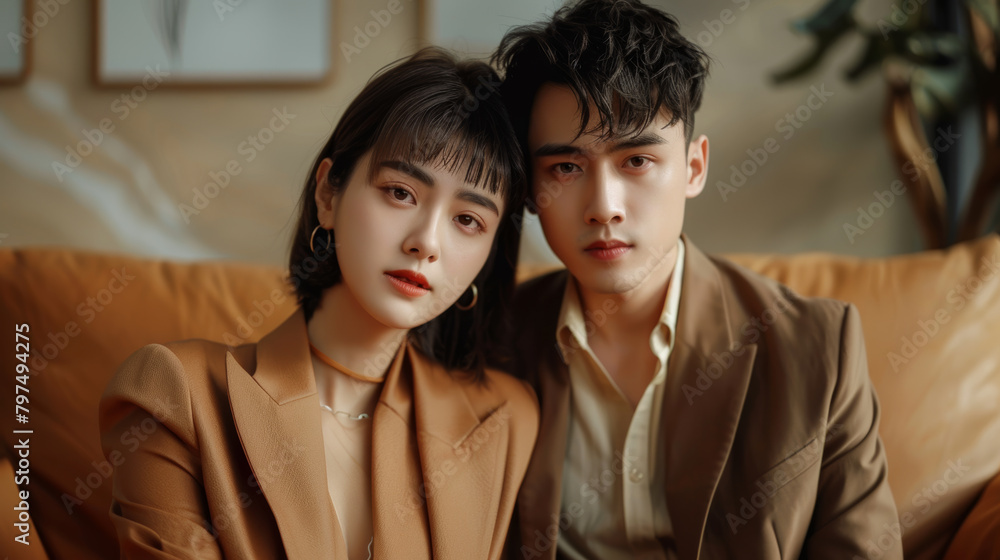 Portrait of a young Asian Chinese beautiful couple in love , with ...